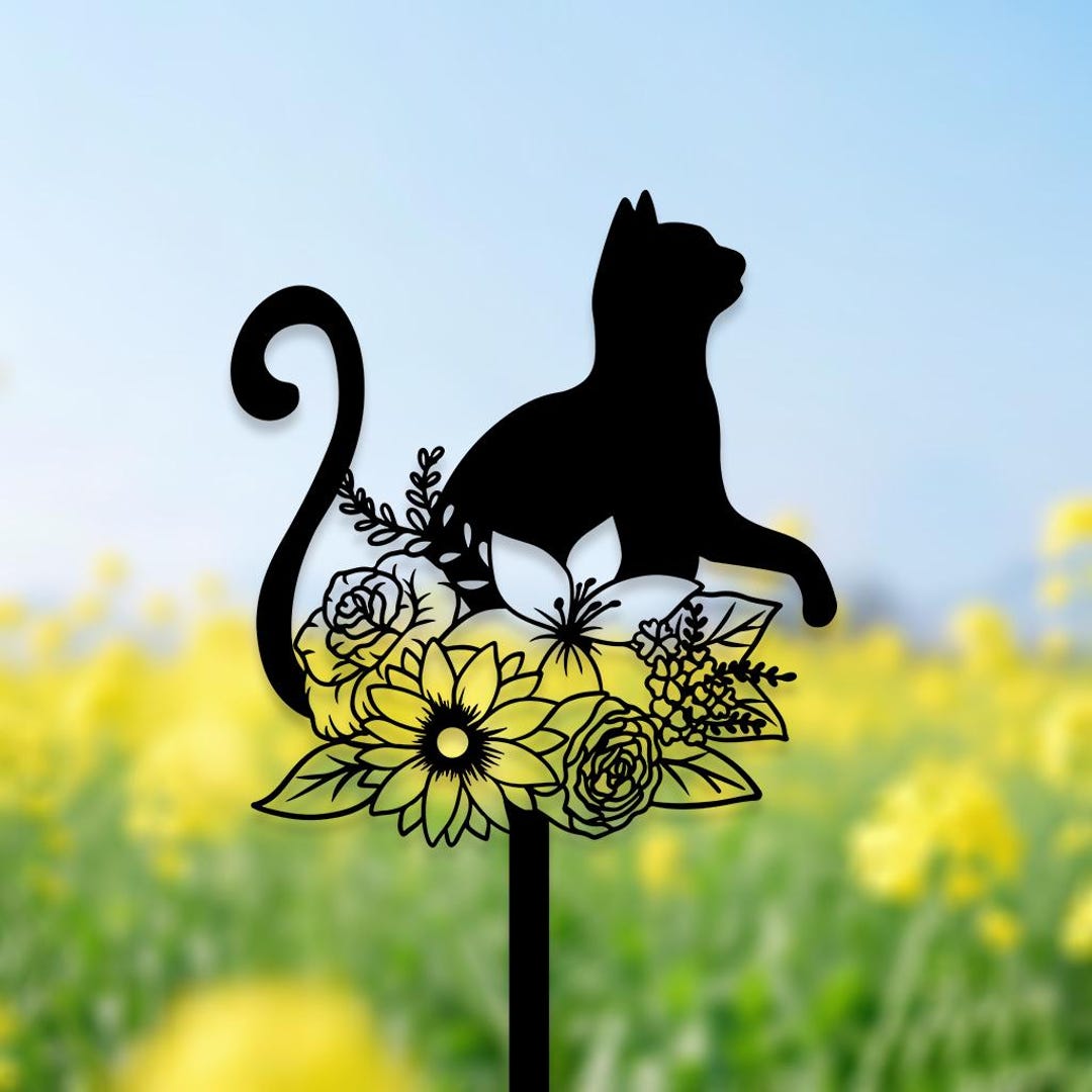 Cat Garden Sign With Stake,cat Floral Metal Sign,cat Garden Decor,cat ...