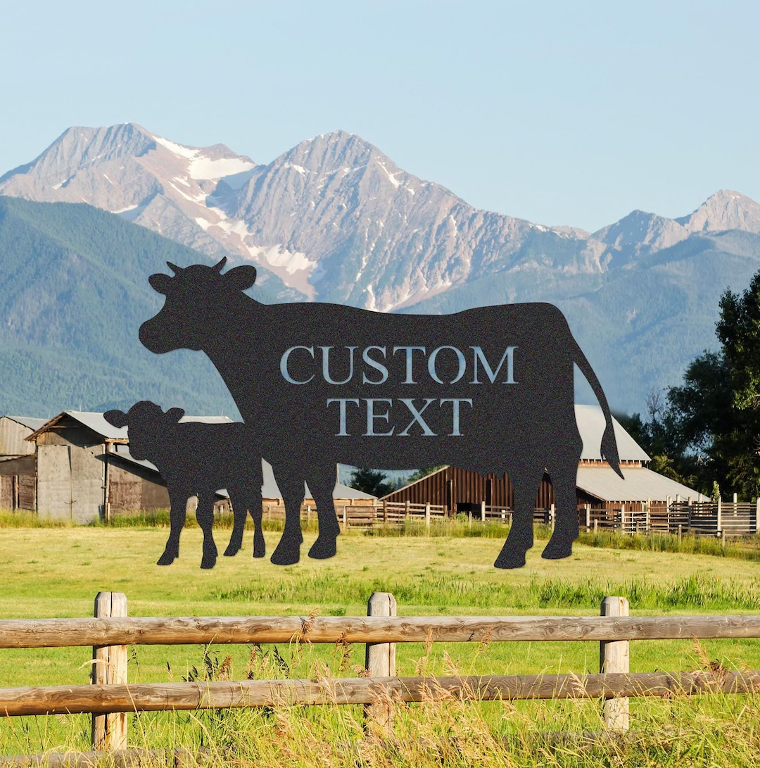 Personalized Two Cows Farm Sign, Custom Ranch Metal Sign,cow Cattle ...