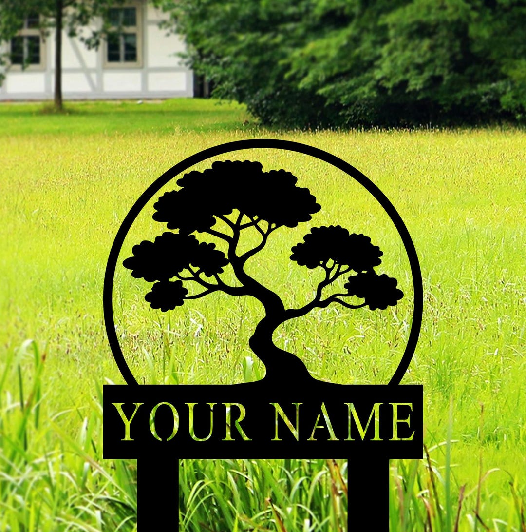 Personalized Bonsai Tree Garden Sign With Stakes,custom Bonsai Metal ...