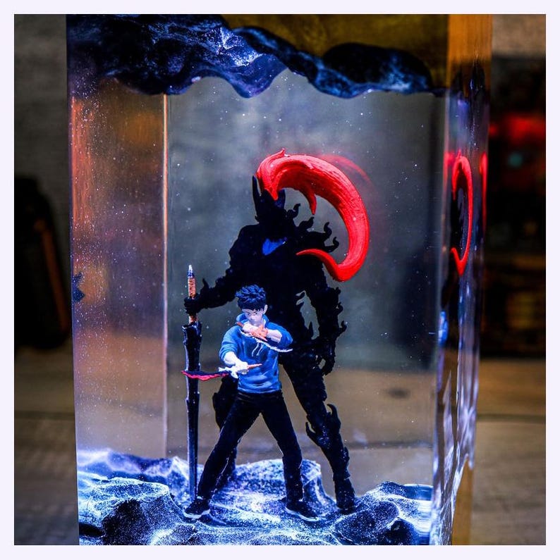 Sung Jinwoo Figure Epoxy Lamp, Custom Solo Leveling Sung Jin Woo Figure ...