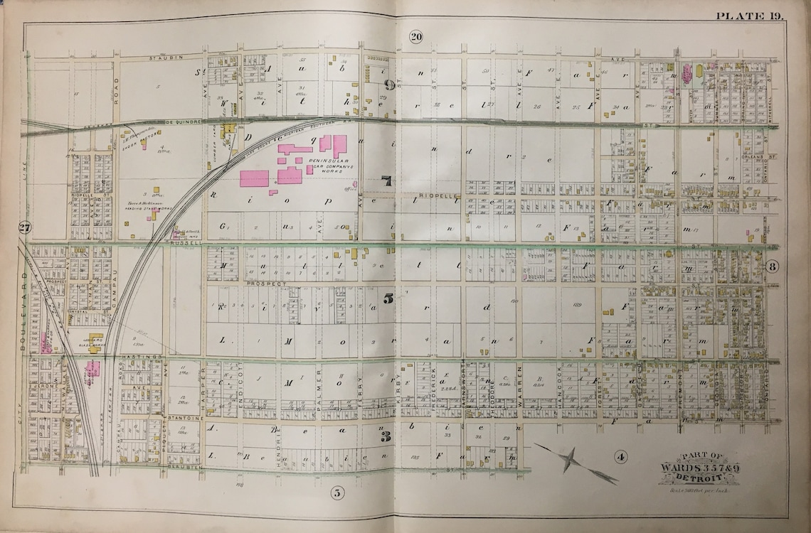 ORIGINAL 1885 Poletown East Detroit Michigan Grand Boulevard | Etsy