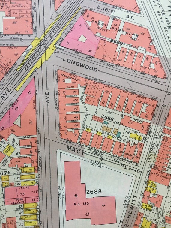 Home Décor Ann's Avenue to Leggett Avenue Atlas Map Reproduction 1942 ...