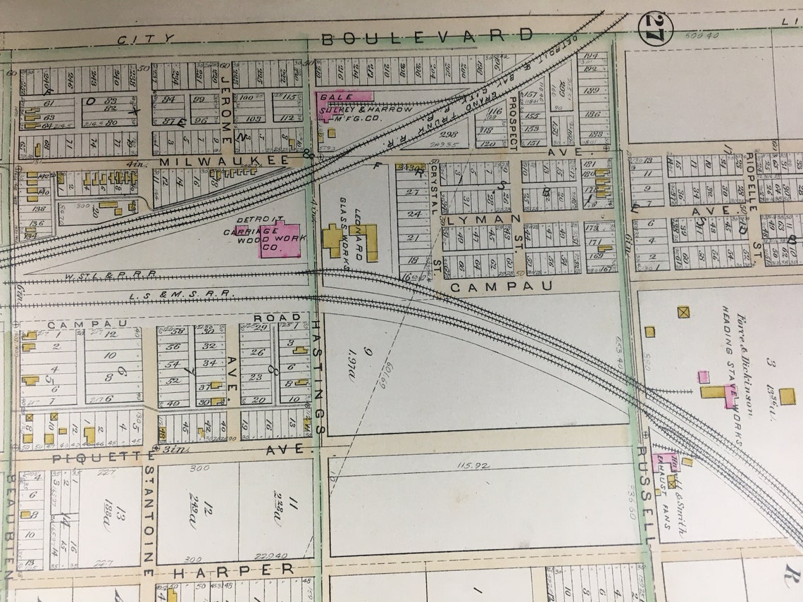 ORIGINAL 1885 Poletown East Detroit Michigan Grand Boulevard | Etsy