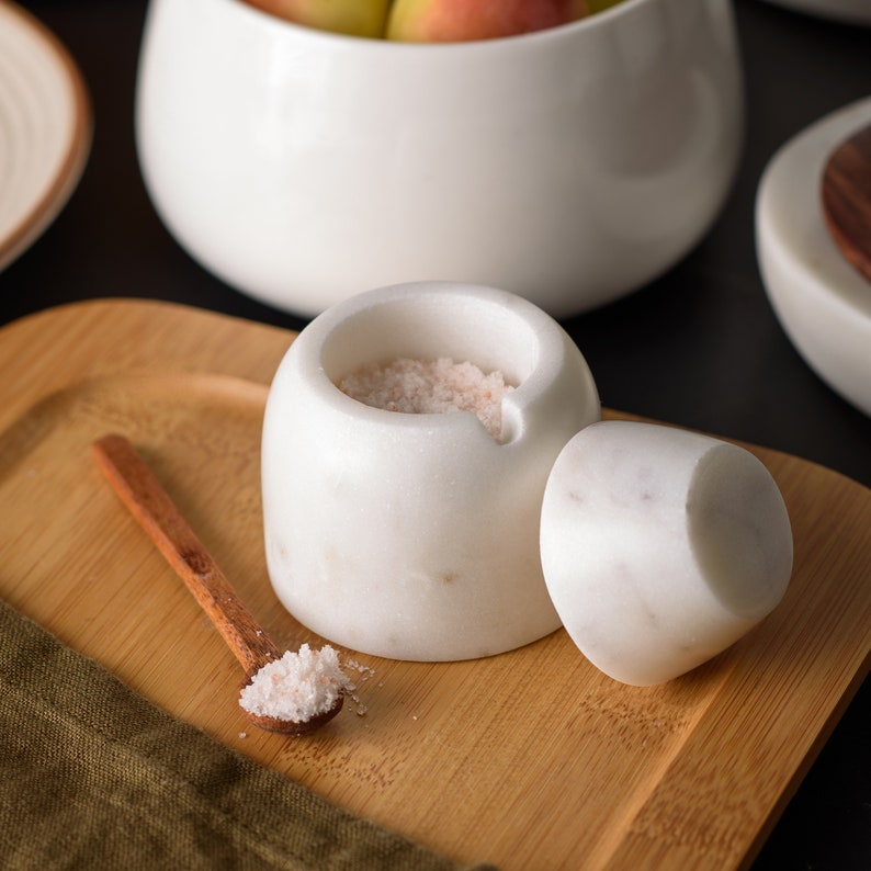 Marble Salt Cellar with Lid and Spoon Handmade Salt Holder | Etsy