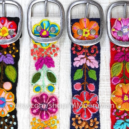 Peruvian Embroidered Belt Floral Brown Wool Embroidered - Etsy