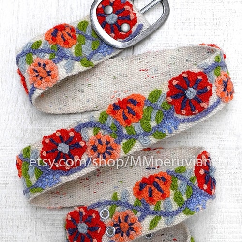 Embroidered Belt Floral Colorful Wool Embroidered Belts - Etsy