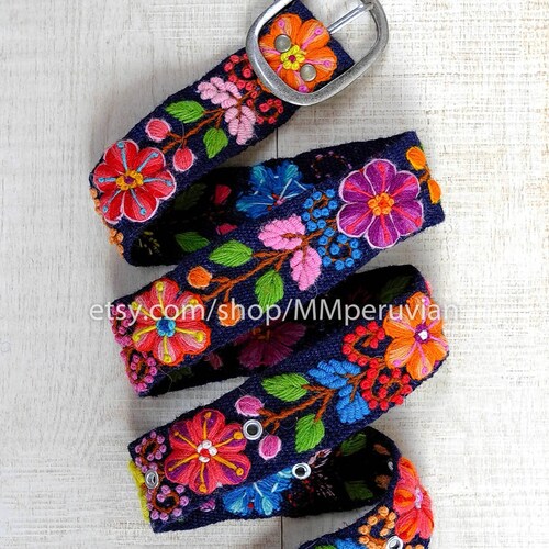 Embroidered Belt Floral Colorful Wool Embroidered Belts - Etsy