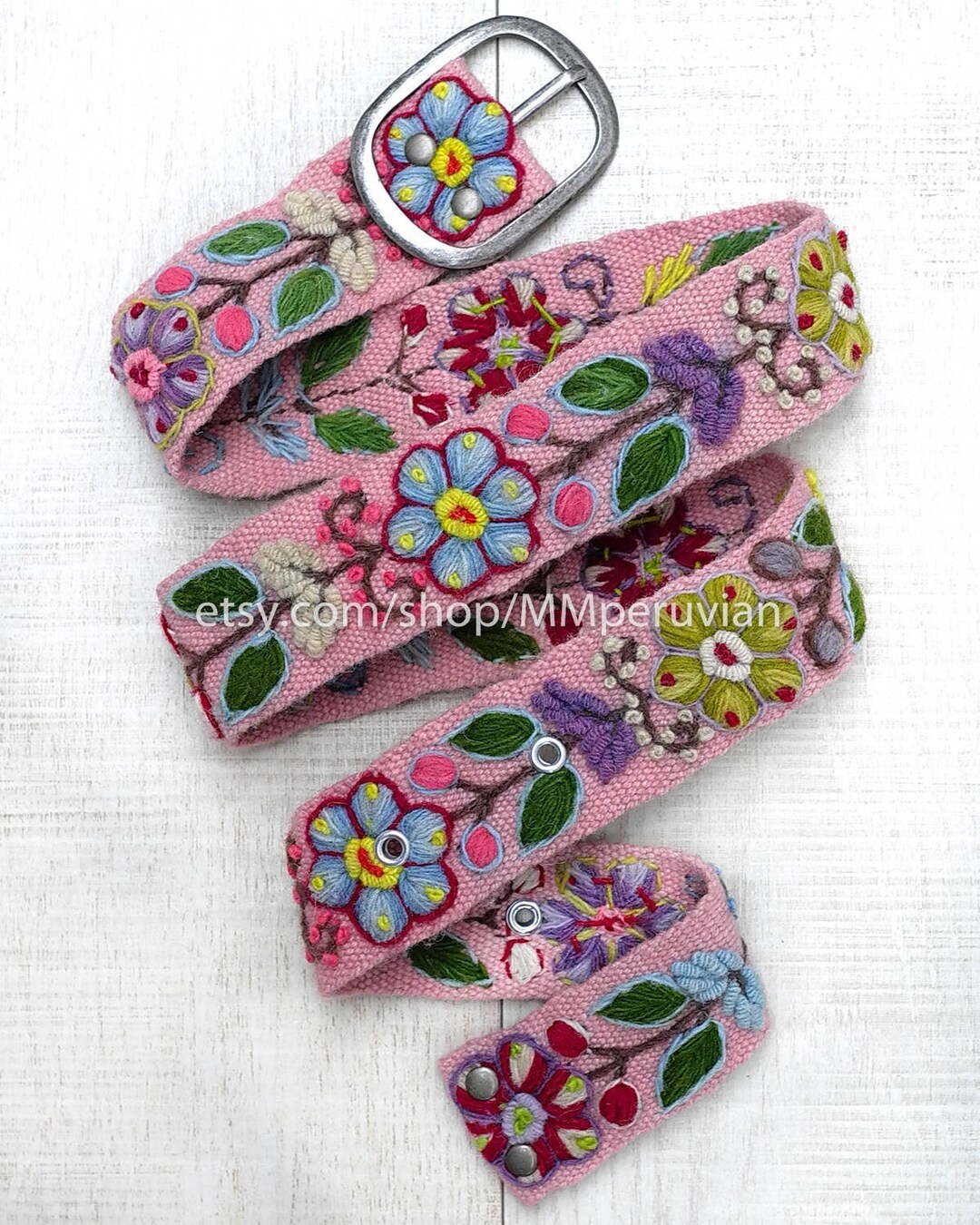 Peruvian Embroidered Belt Floral PINK Natural Organic Dyes, Belt ...