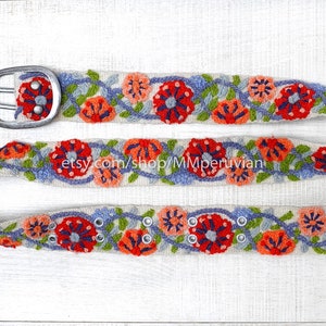 Embroidered Belt Floral Ivory Colorful, Wool Embroidered Belts, Floral ...