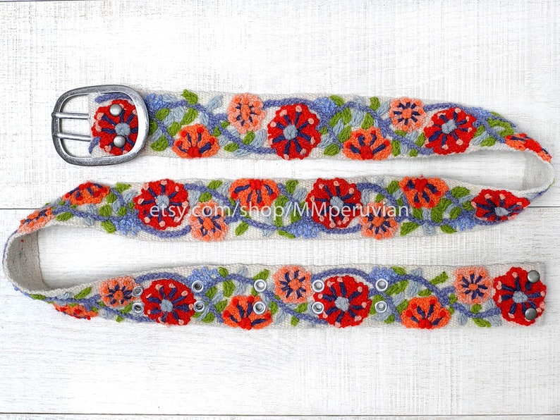 Embroidered Belt Floral Ivory Colorful Wool Embroidered - Etsy