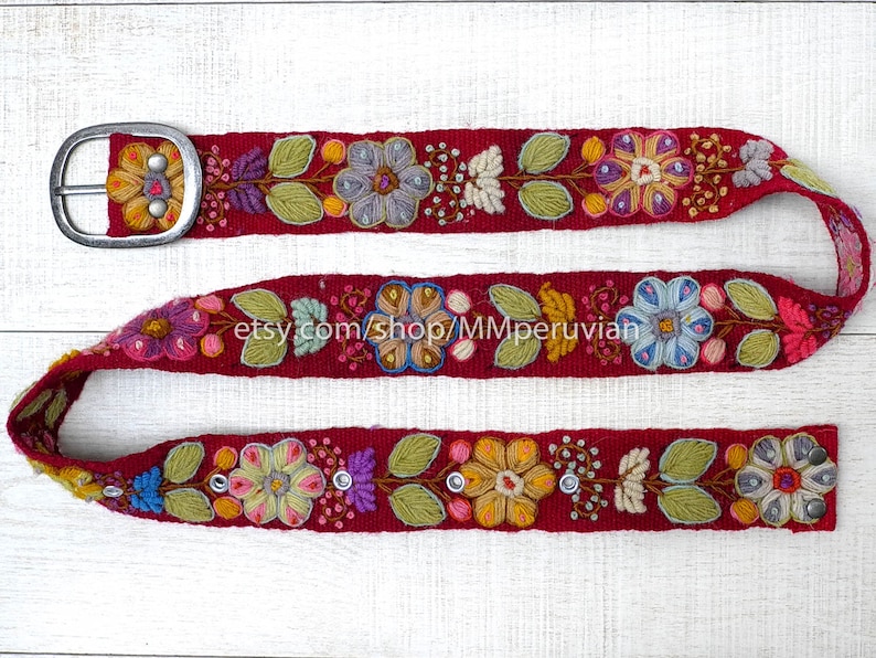 Peruvian Embroidered Belt Floral RED Natural Organic Dyes , Belt ...