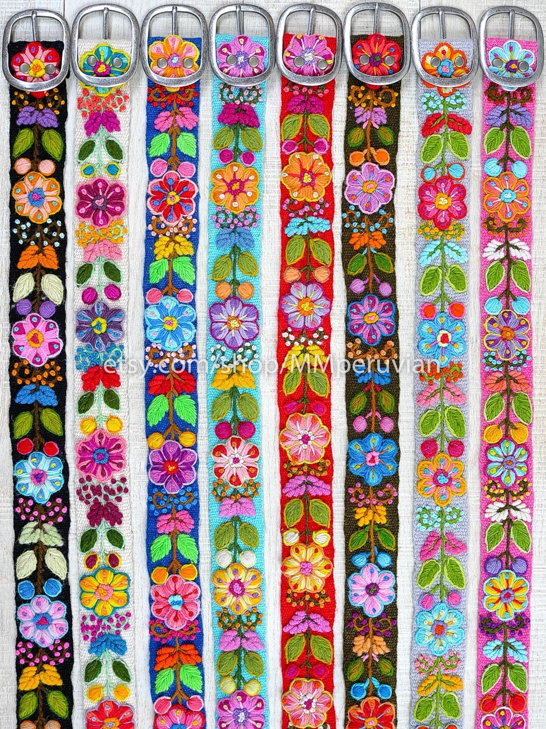 Lot of 50 Embroidered Belt Floral Colorful, Wholesale Belt Peruvian ...