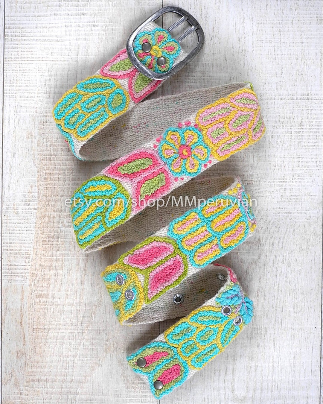 Peruvian Embroidered Belt Floral Pastel Color, Wool Embroidered Belts ...