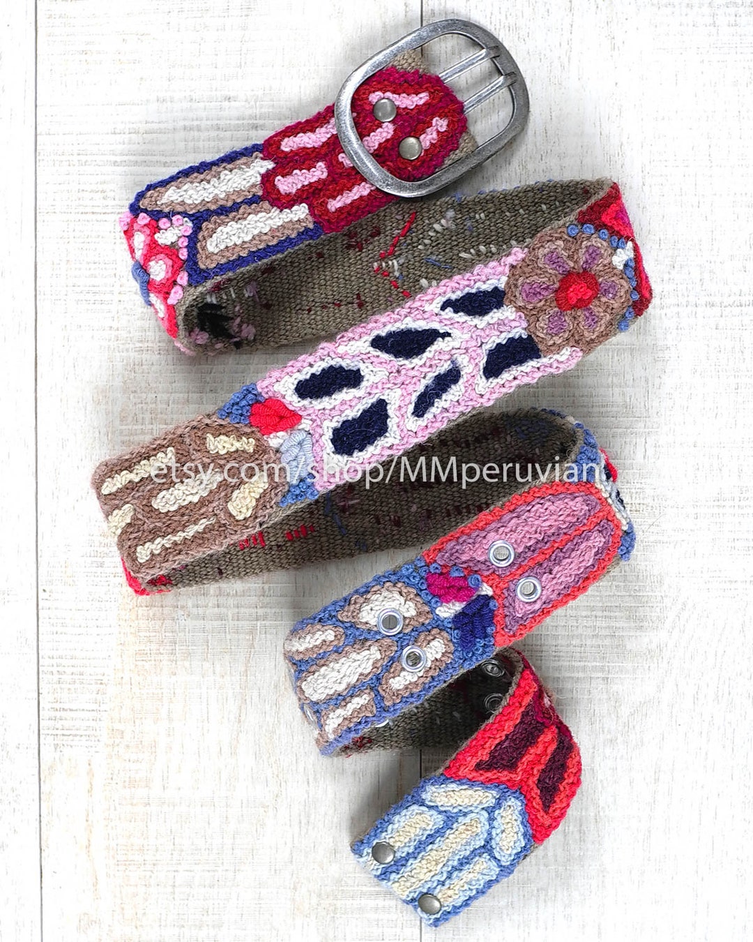 Peruvian Embroidered Belt Floral Purple, Wool Embroidered Belts, Floral ...