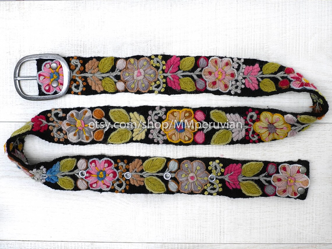Peruvian Embroidered Belt Floral BLACK Natural Organic Dyes - Etsy