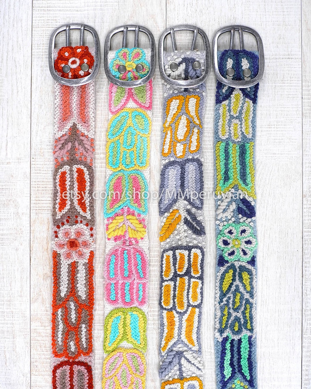 Peruvian Embroidered Belt Floral Colorful, Wool Embroidered Belts ...