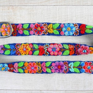 Peruvian Embroidered Belt Floral Gray, Wool Embroidered Belts, Floral ...