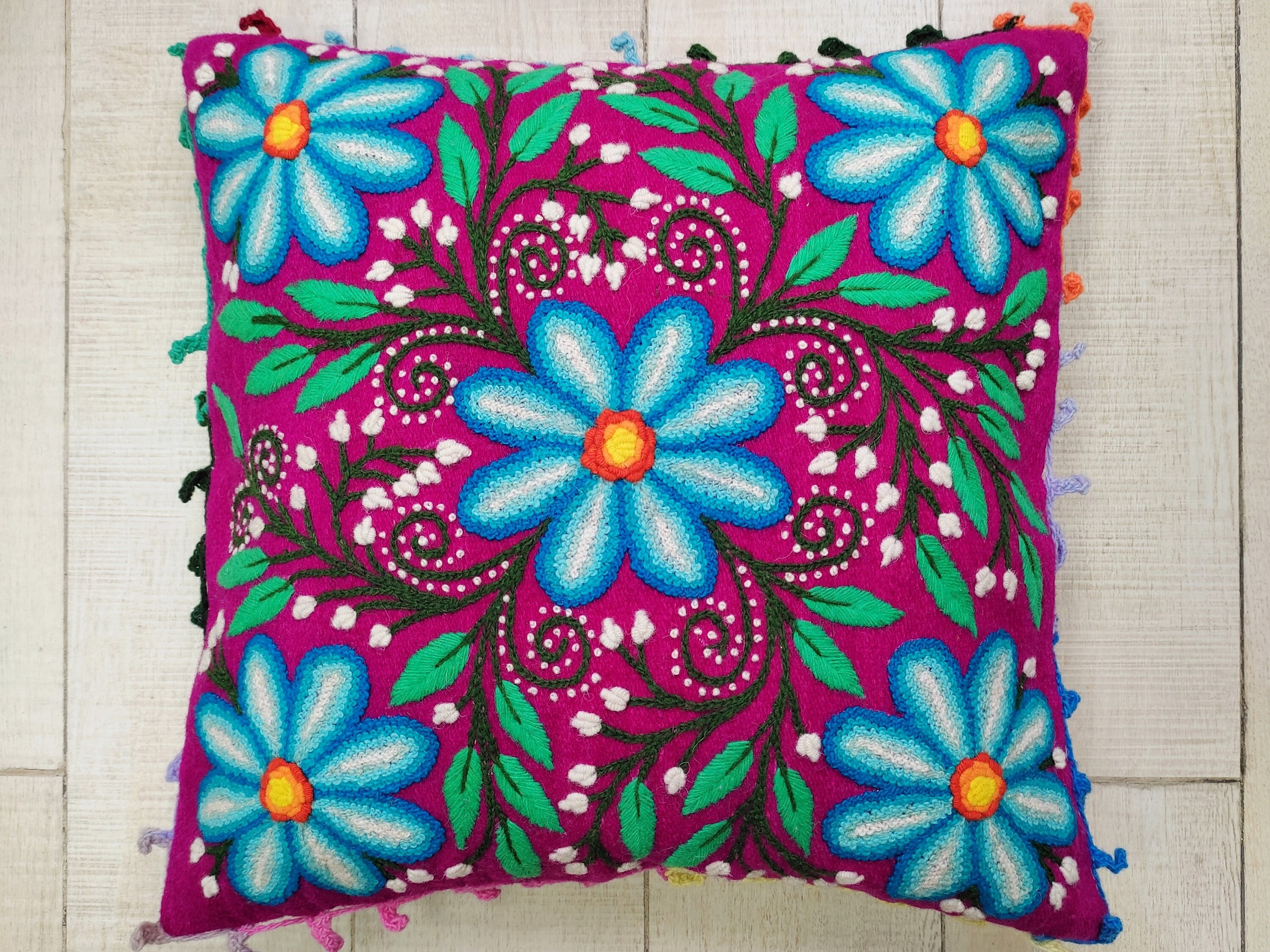 Boho flower pillows Turquoise pillowcase Hippie pillow | Etsy
