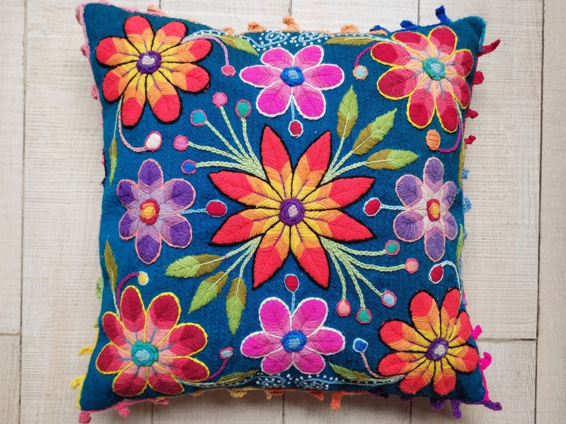 Boho Flower Pillows Turquoise Pillowcase Hippie Pillow - Etsy