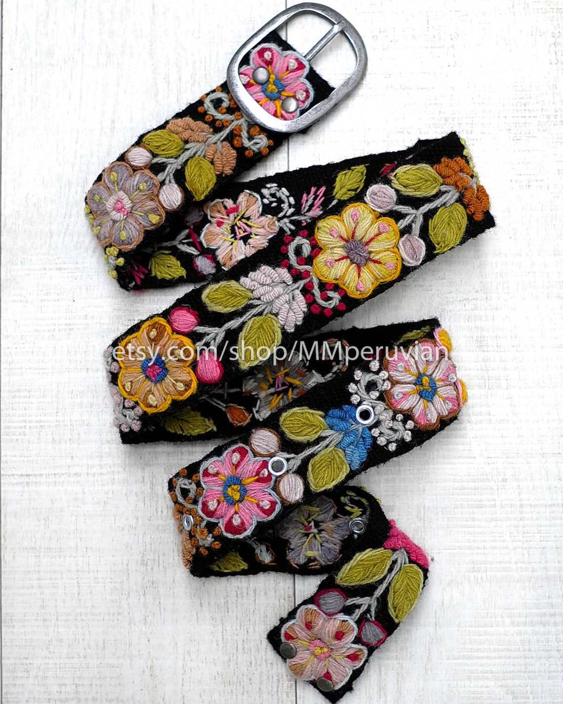 Peruvian Embroidered Belt Floral BLACK Natural Organic Dyes , Belt ...
