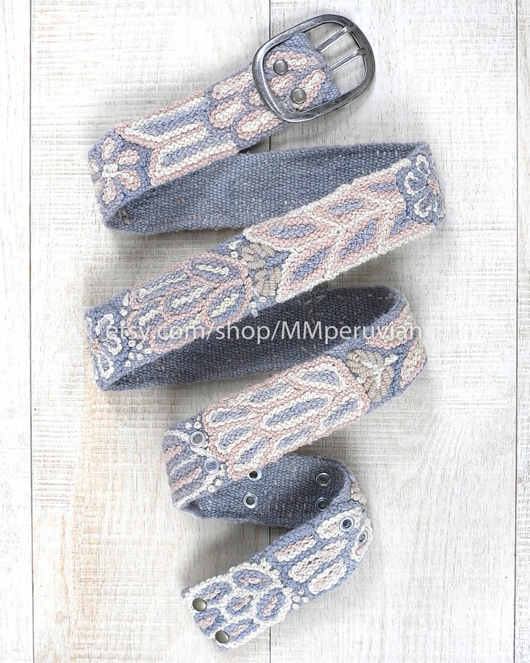 Hand Embroidered Belt Floral Gray, Wool Embroidered Belts, Floral ...