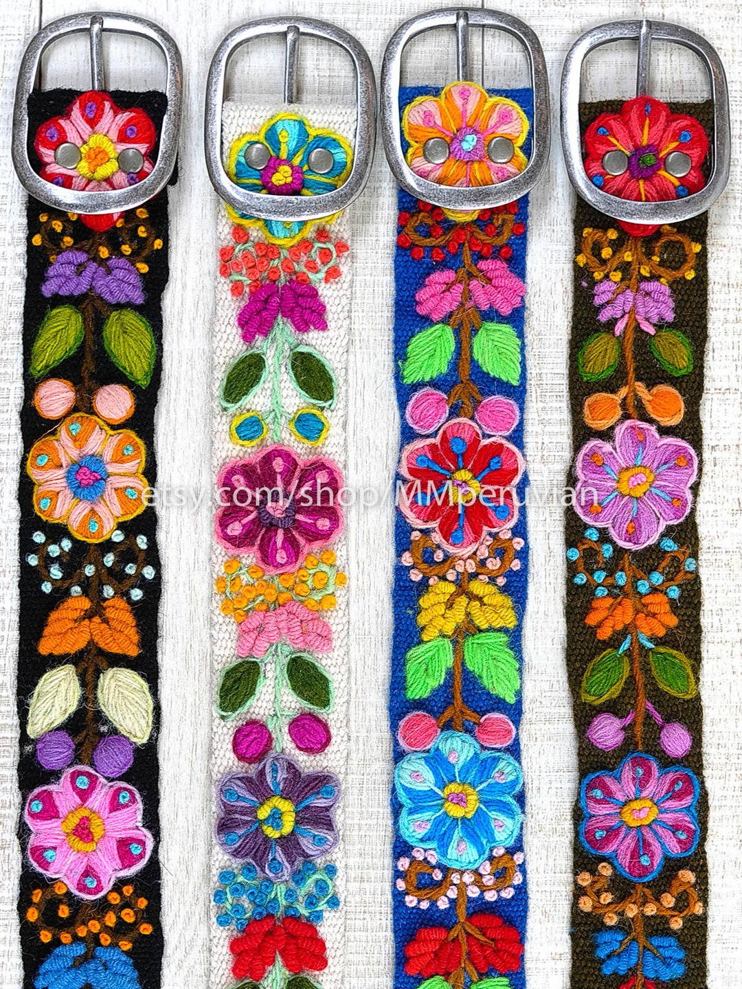Peruvian Embroidered Belt Floral Colorful, Wool Embroidered Belts ...