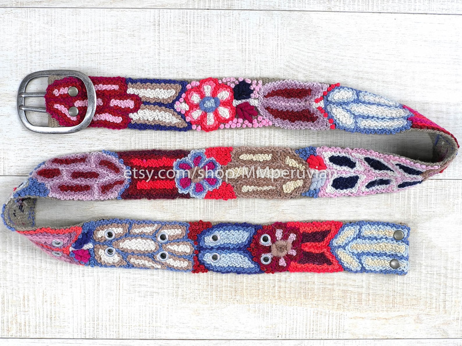 Peruvian Embroidered Belt Floral Blue Ocean, Wool Embroidered Belts ...