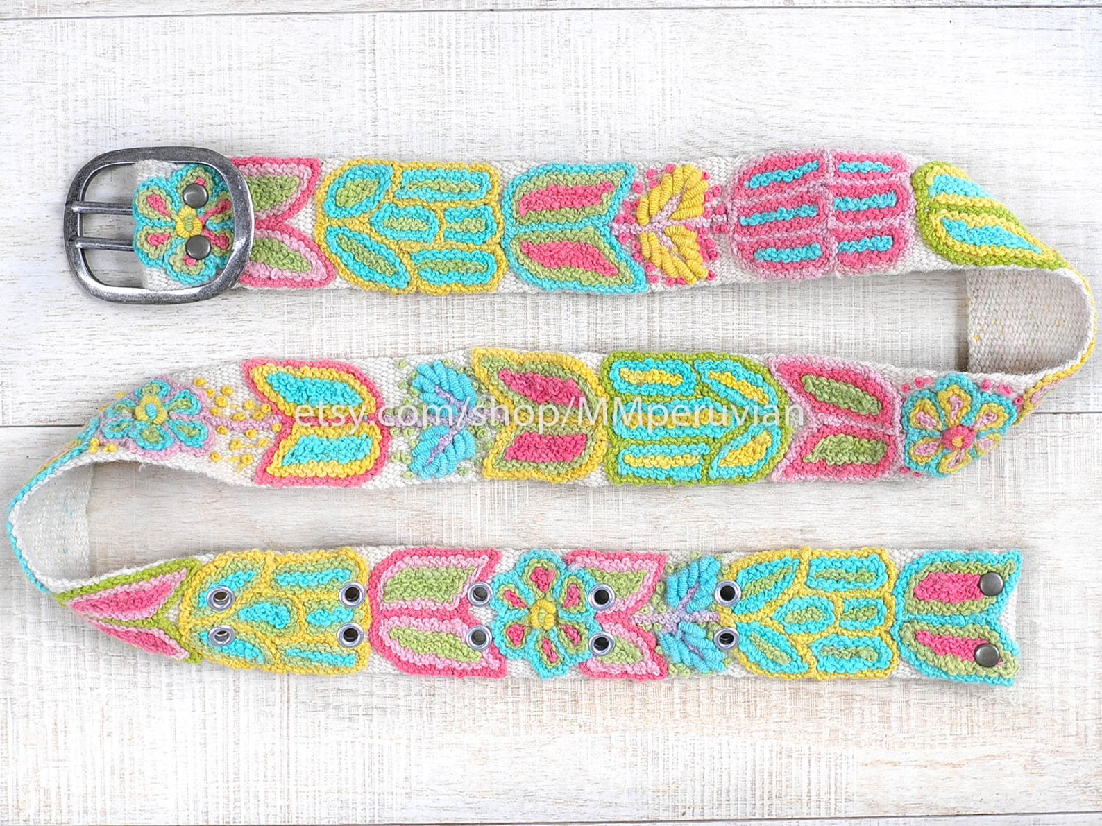 Peruvian Embroidered Belt Floral Pastel Color Wool | Etsy