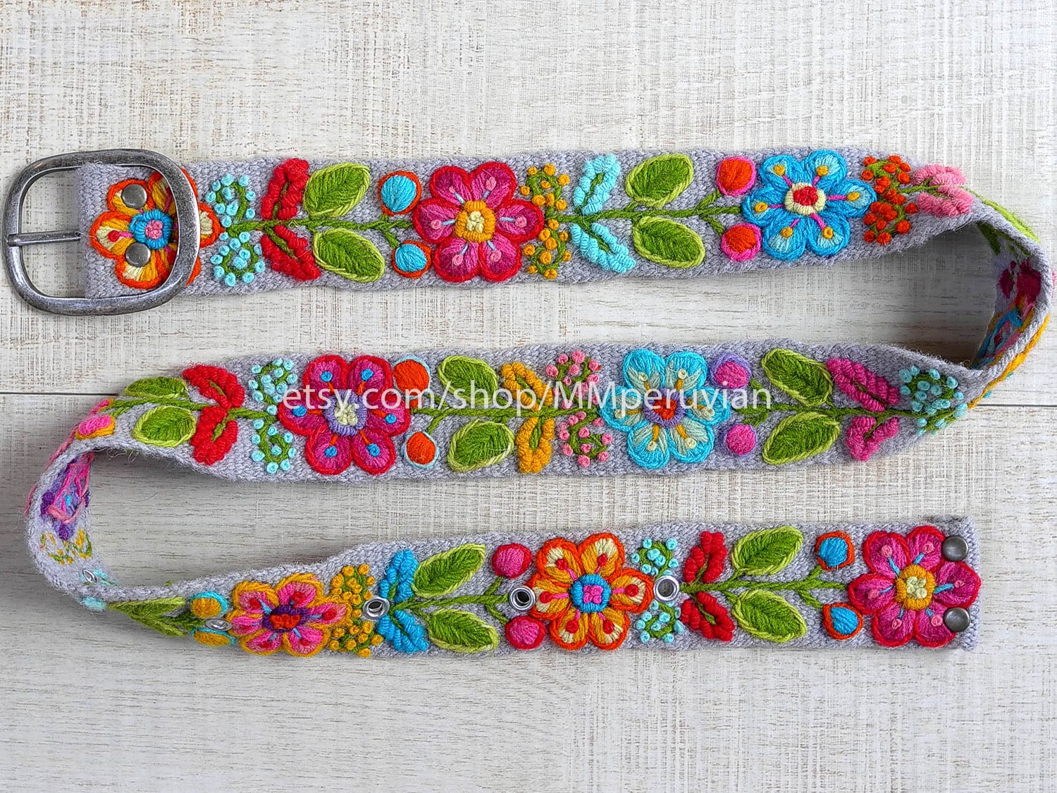 Peruvian Embroidered Belt Floral Blue Wool Embroidered Belts | Etsy
