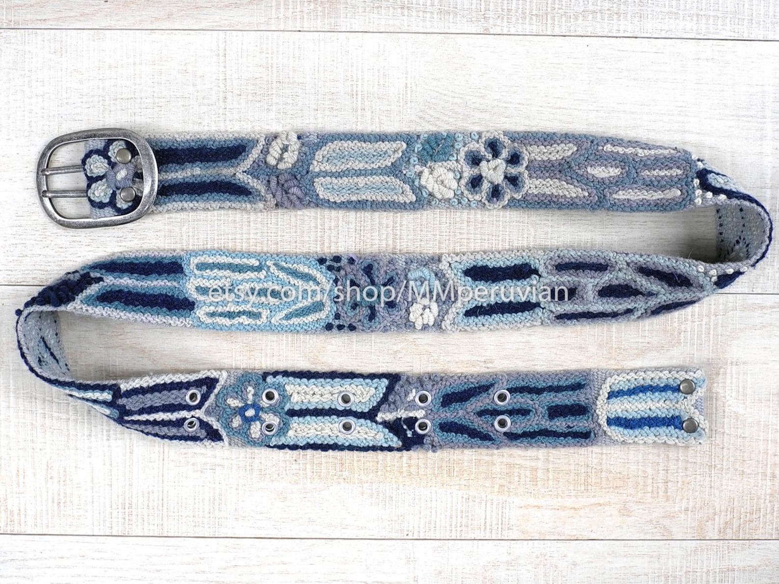 Peruvian Embroidered Belt Floral Blue Ocean, Wool Embroidered Belts ...