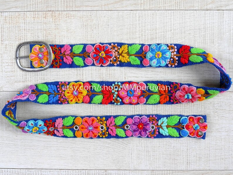 Hand Embroidered Belt Floral Pink, Wool Embroidered Belts, Floral ...