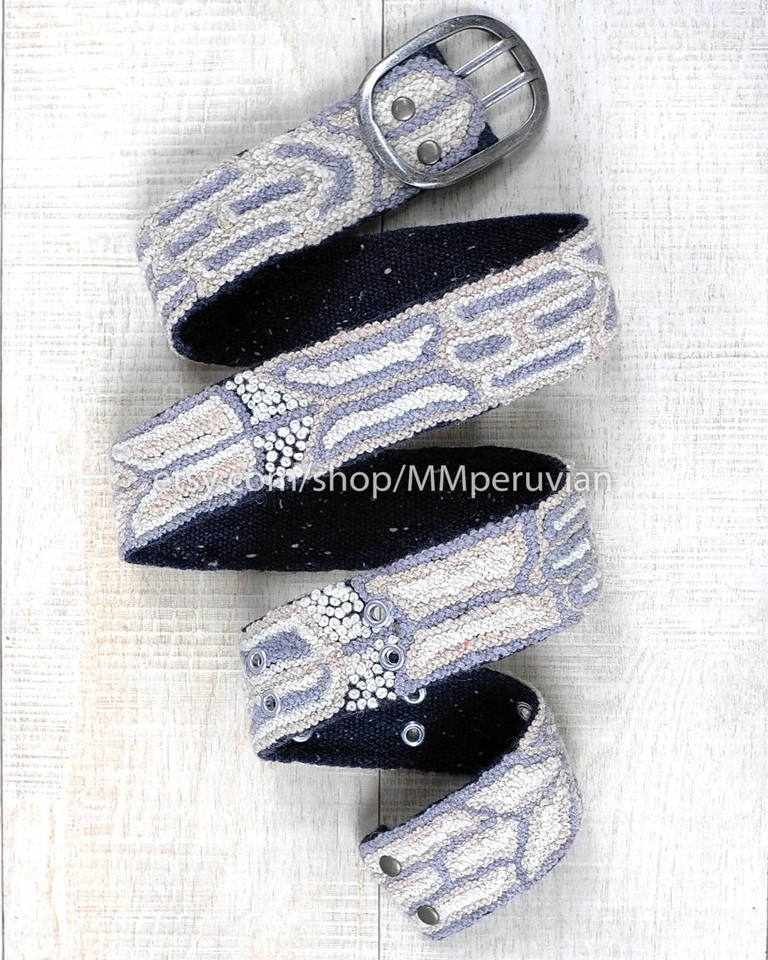 Peruvian Embroidered Belt Floral Gray, Wool Embroidered Belts, Floral ...