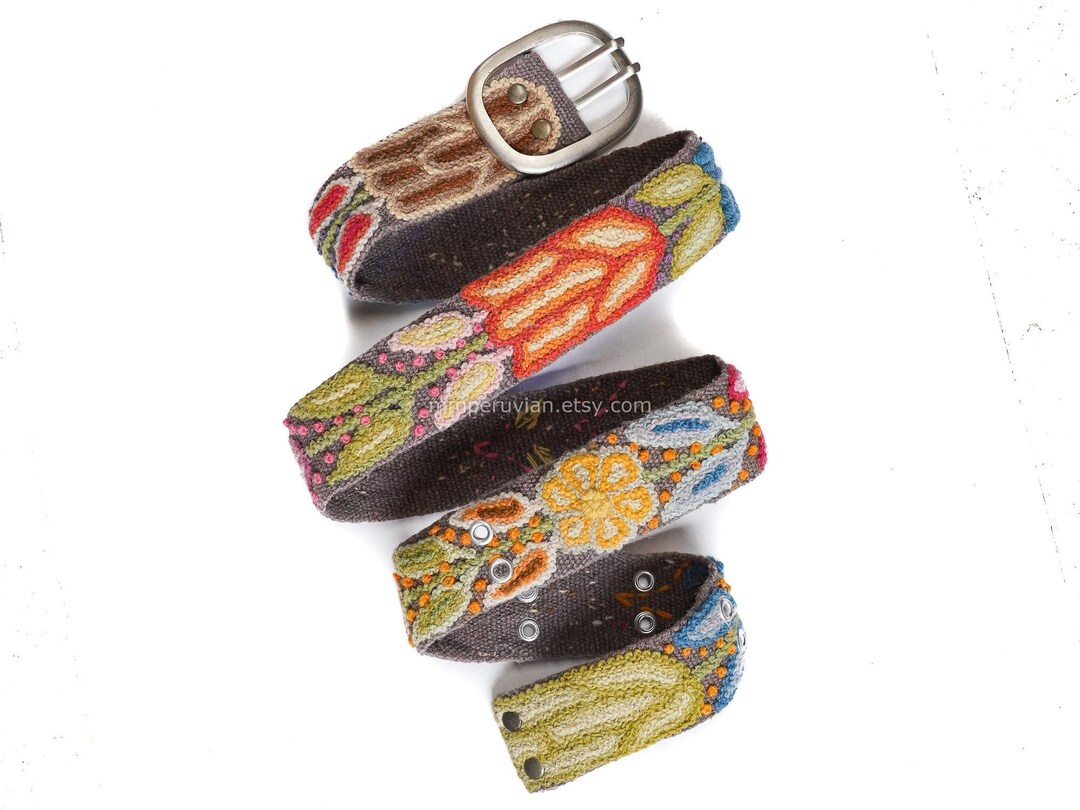 Embroidered Belt Floral GRAY Organic Dyes, Floral Ethnic Belt Womens ...