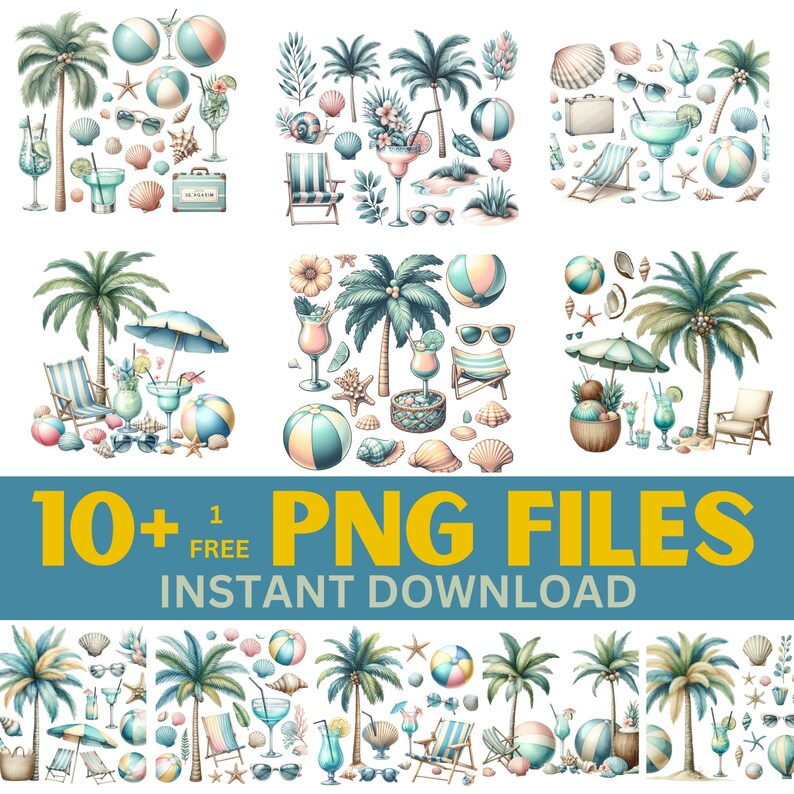 Summer Beach Watercolor Clipart Set, Vacation Clip Art, Boho Tropical ...