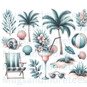 Summer Beach Watercolor Clipart Set, Vacation Clip Art, Boho Tropical ...