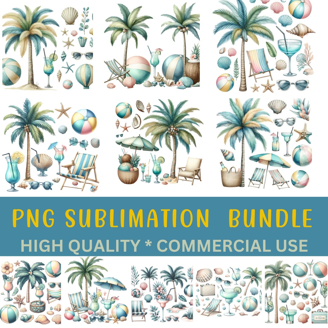 Summer Beach Watercolor Clipart Set, Vacation Clip Art, Boho Tropical ...