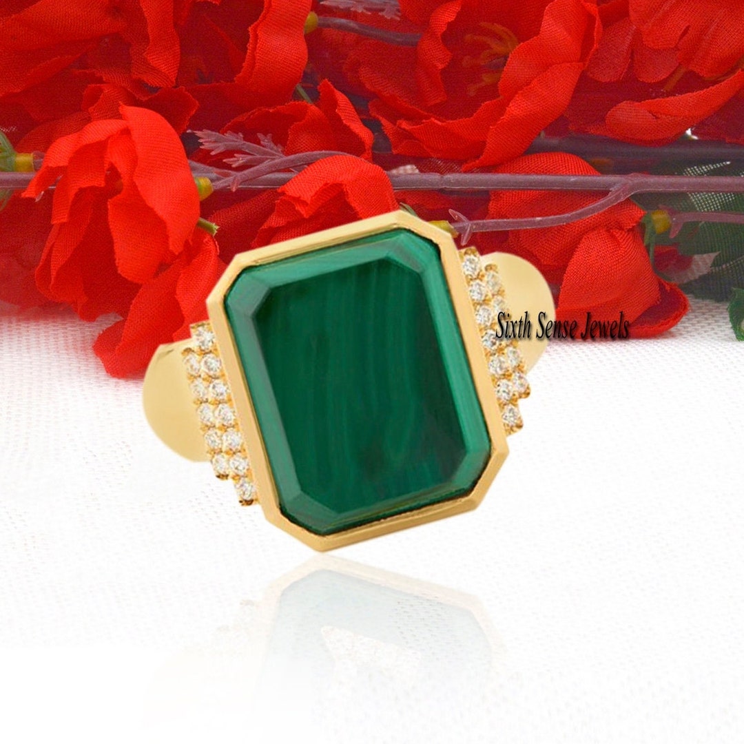 Malachite Signet Octagon Ring, Square Cut Malachite Ring, Octagon ...