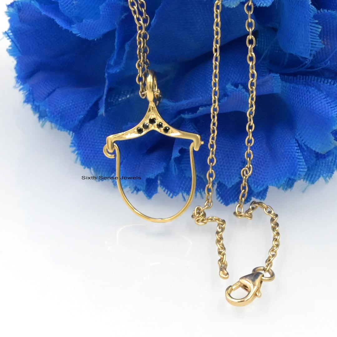 14K Gold Charm Holder Pendant: Pave Diamond Handmade Jewelry - Etsy