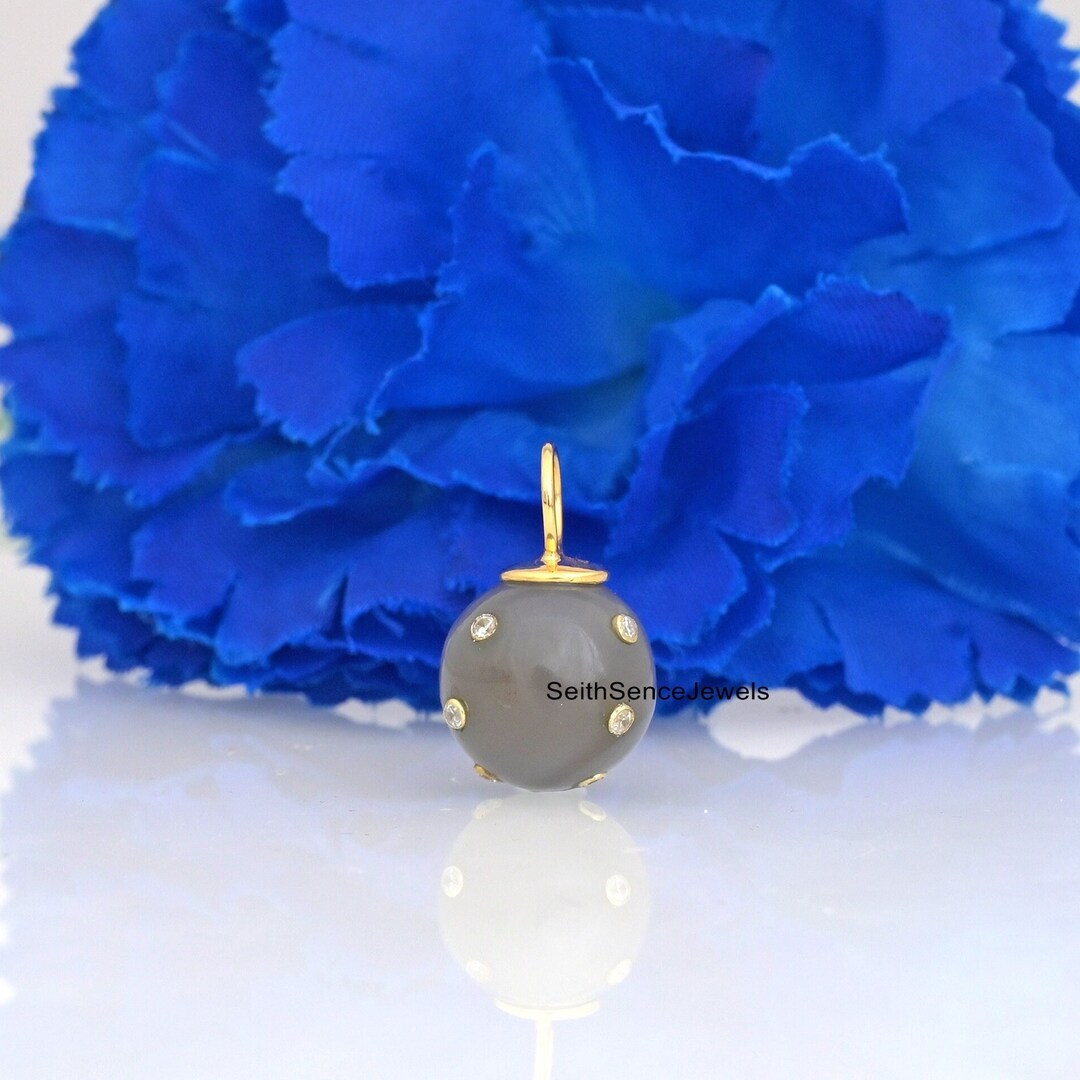 925 Silver Gemstone Ball Pendant, Diamond Round Ball Pendant, Silver ...