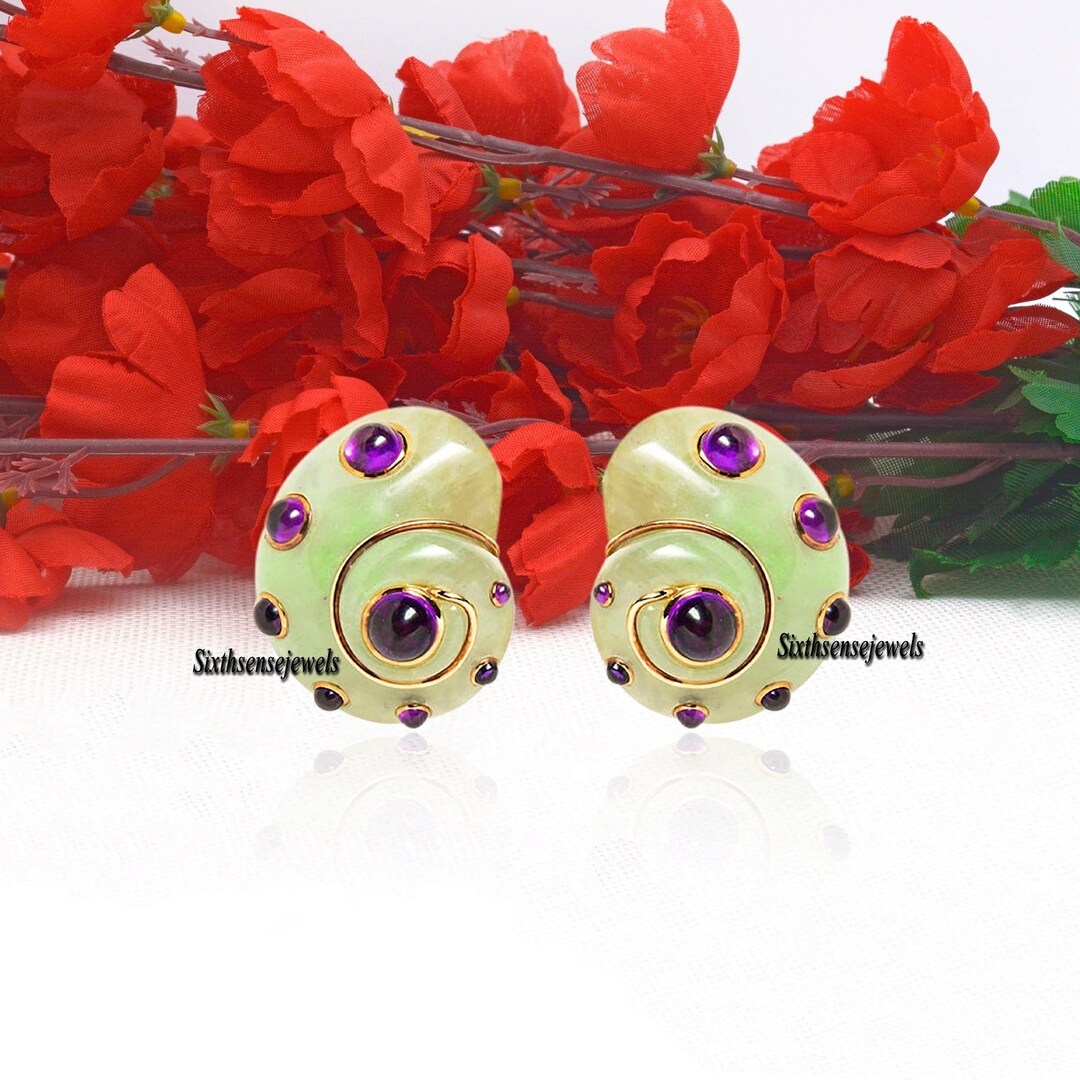 Gemstone Snail Studs Earrings, Natural Snail Shell Studs Earrings ...
