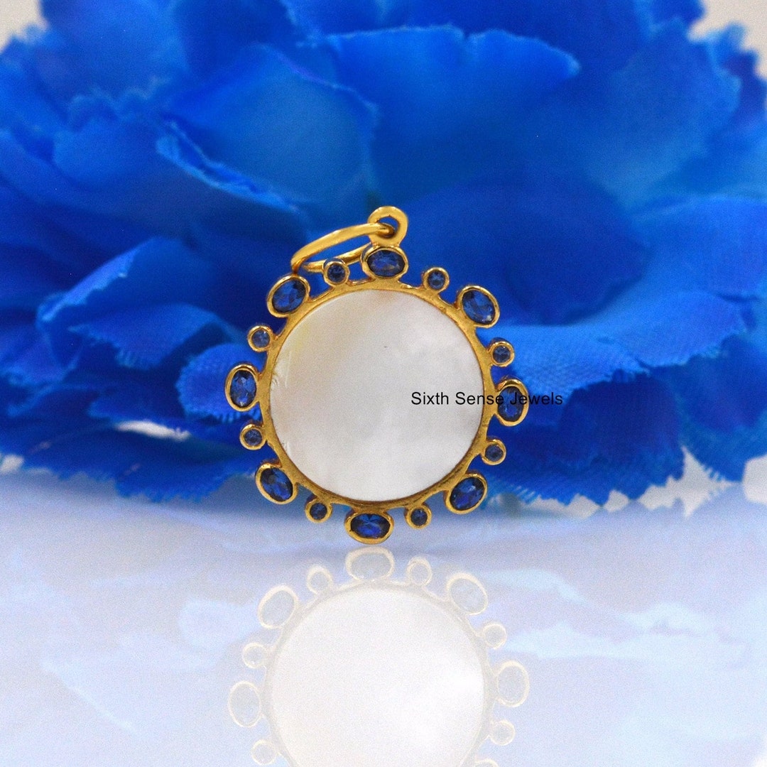 925 Silver Gemstone Disc Pendant, Mother of Pearl Disc Pendant ...