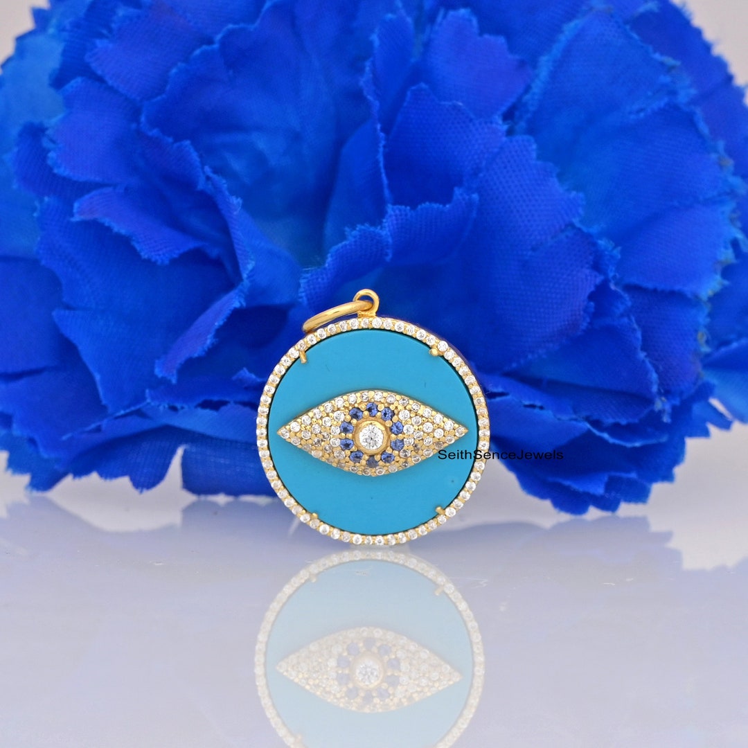 Gemstone Evil Eye Disc Pendant, Evil Eye Disc Pendant, Handmade Evil ...