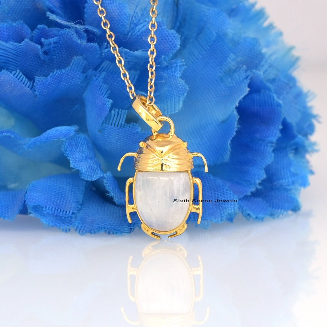 14K Gold Gemstone Scarab Charm, Hand Carving Scarab, Carved Scarab ...
