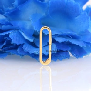 14K Solid Gold Oval Charm Lock, Oval Necklace Lock, Gold Oval Link ...