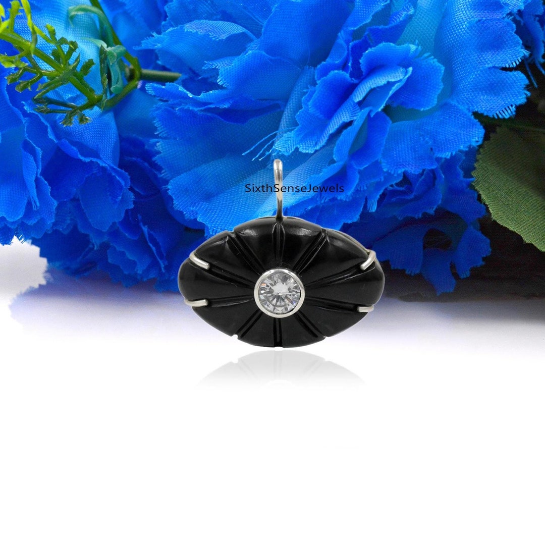 14k Gold Plated Onyx Evil Eye Pendant, Evil Eye Protection, Gemstone ...