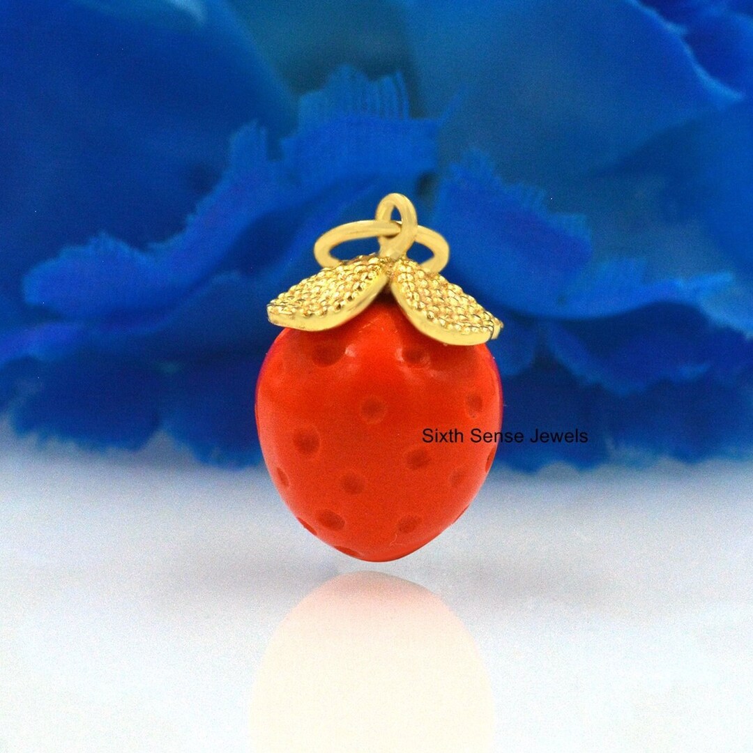 14k Gold Strawberry Pendant: Coral Gemstone Fruit Jewelry - Etsy