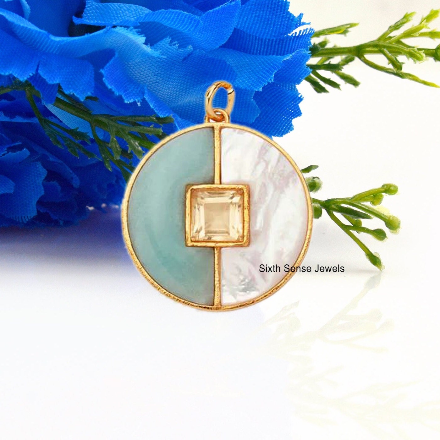 925 Silver Gemstone Disc Pendant Two Gemstone Disc Pendant - Etsy