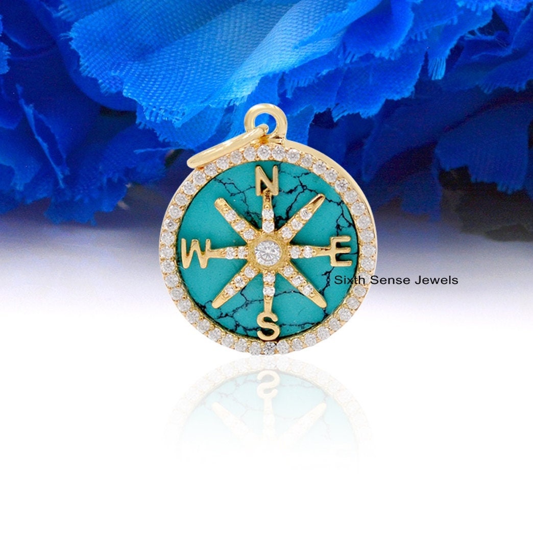 Turquoise or Diamond Compass Charm Turquoise Compass - Etsy