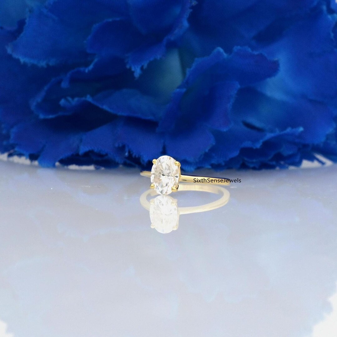 14K Gold Oval Gemstone Ring: Hidden Halo Solitaire - Etsy