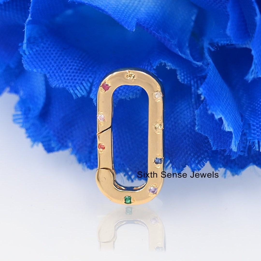 14K Gold Diamond Oval Push Lock, Diamond Oval Charm Push Lock, Oval ...